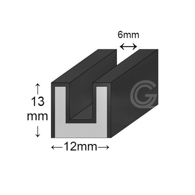 Window guide profile | Flocked EPDM | black | inner size 6 mm | 12 x 13 ...